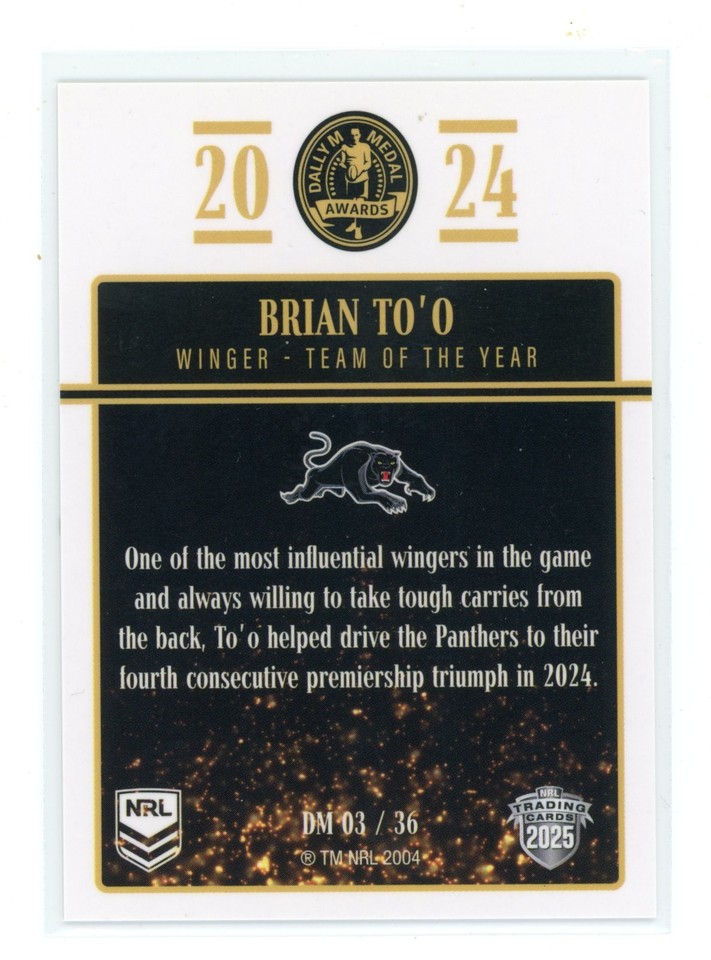 2025 Elite Brian To'o (Panthers) Dally M NRL Card # DM03/36 | eBay
