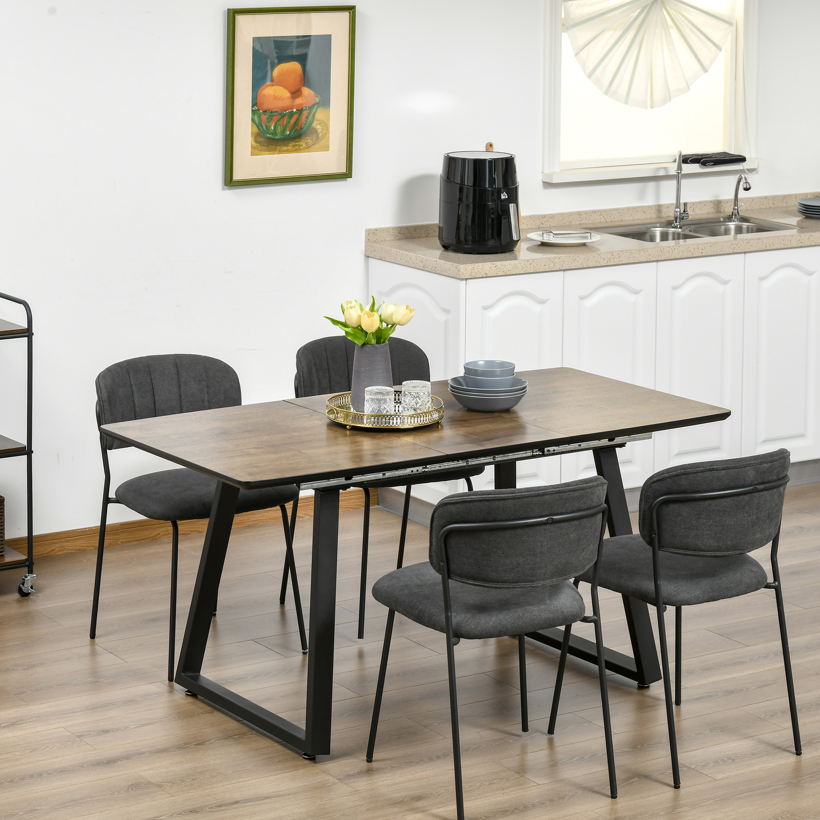 Extendable Dining Table Rectangular Wood Effect Tabletop with Steel ...