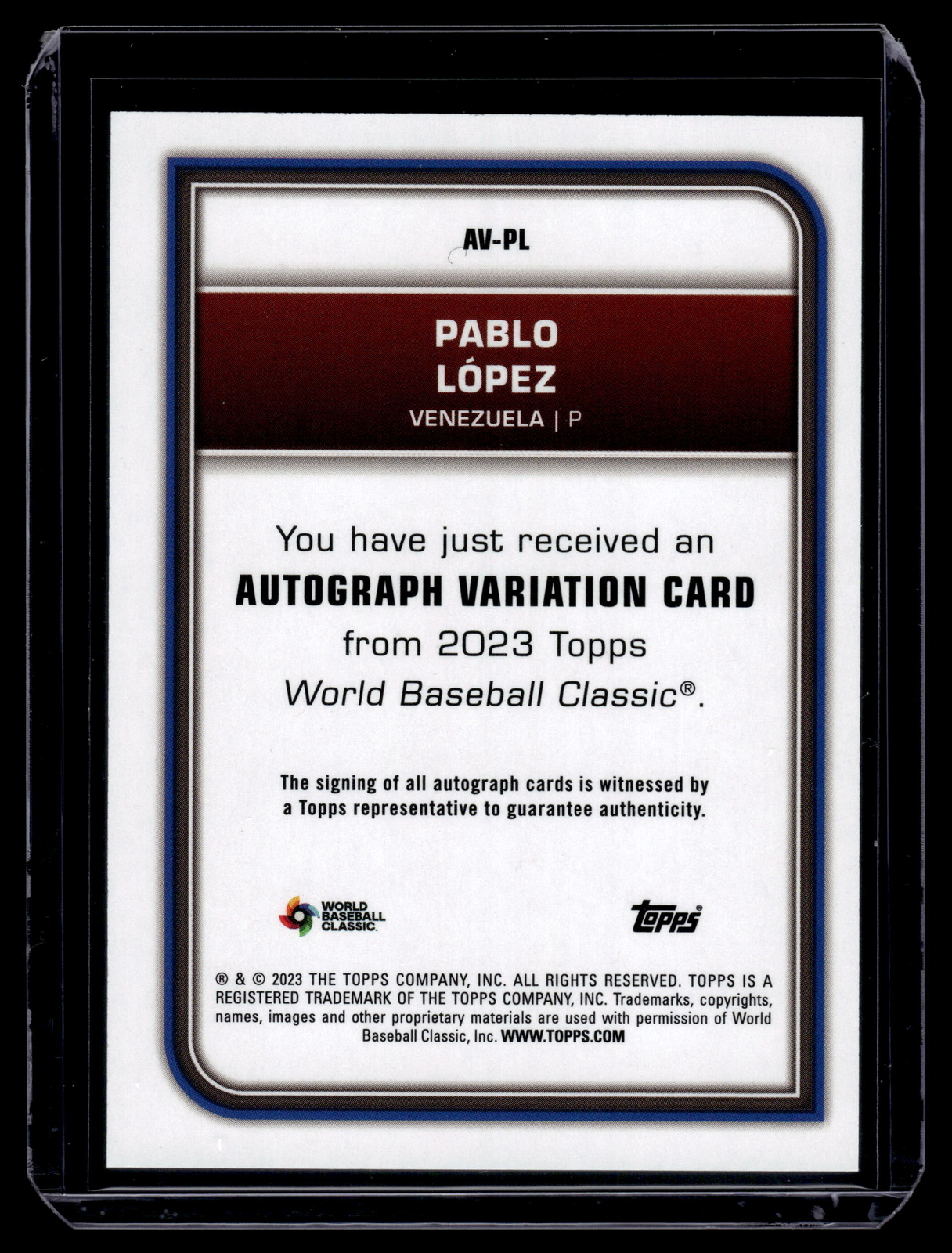 Pablo Lopez 2023 Topps World Baseball Classic Autograph Auto Card #AV ...