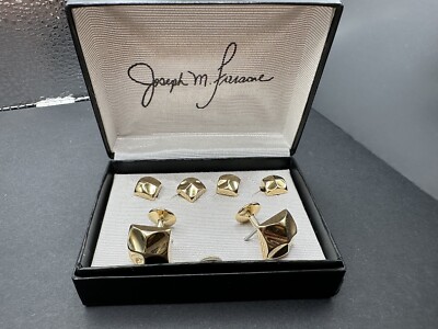 John M Faraone Gold Tone Tuxedo Cufflinks Shirt Studs In Box | eBay