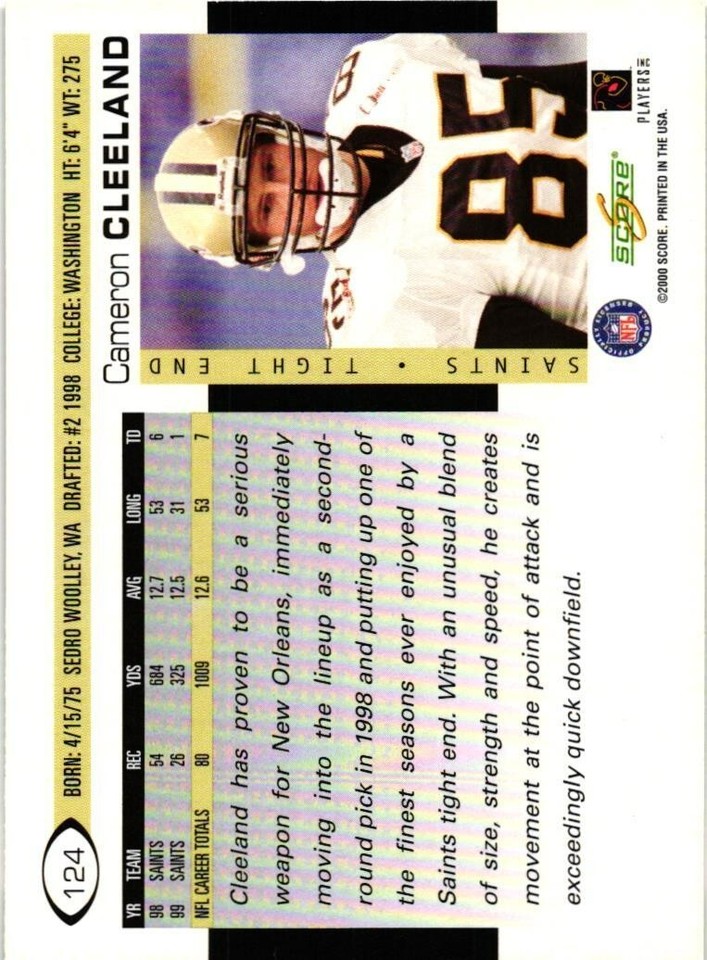 2000 SCORE CAM CAMERON CLEELAND #124 CARD $0.99 VALUE BOX | eBay