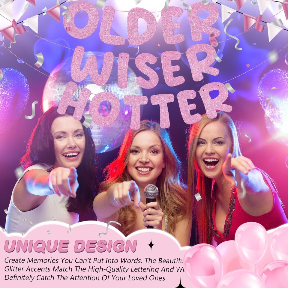 Set of 3 Pre Strung Older Wiser Hotter Glitter Banner Funny Birthday ...