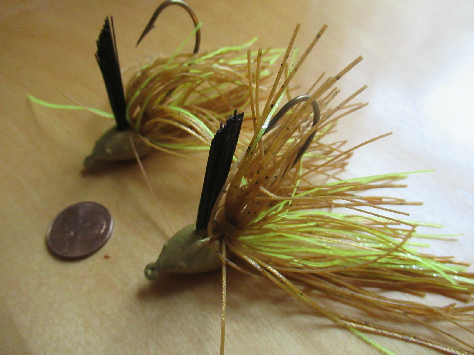 2 Custom Bass Jigs 3/4 oz Weedless Bass Fishing Lure Golden Shiner Jig ...