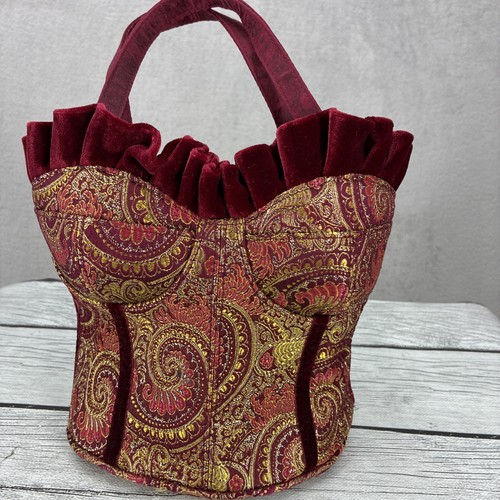 Y2K Corset Bustier Handbag by Indeed Red Paisley Velvet Purse Coquette ...