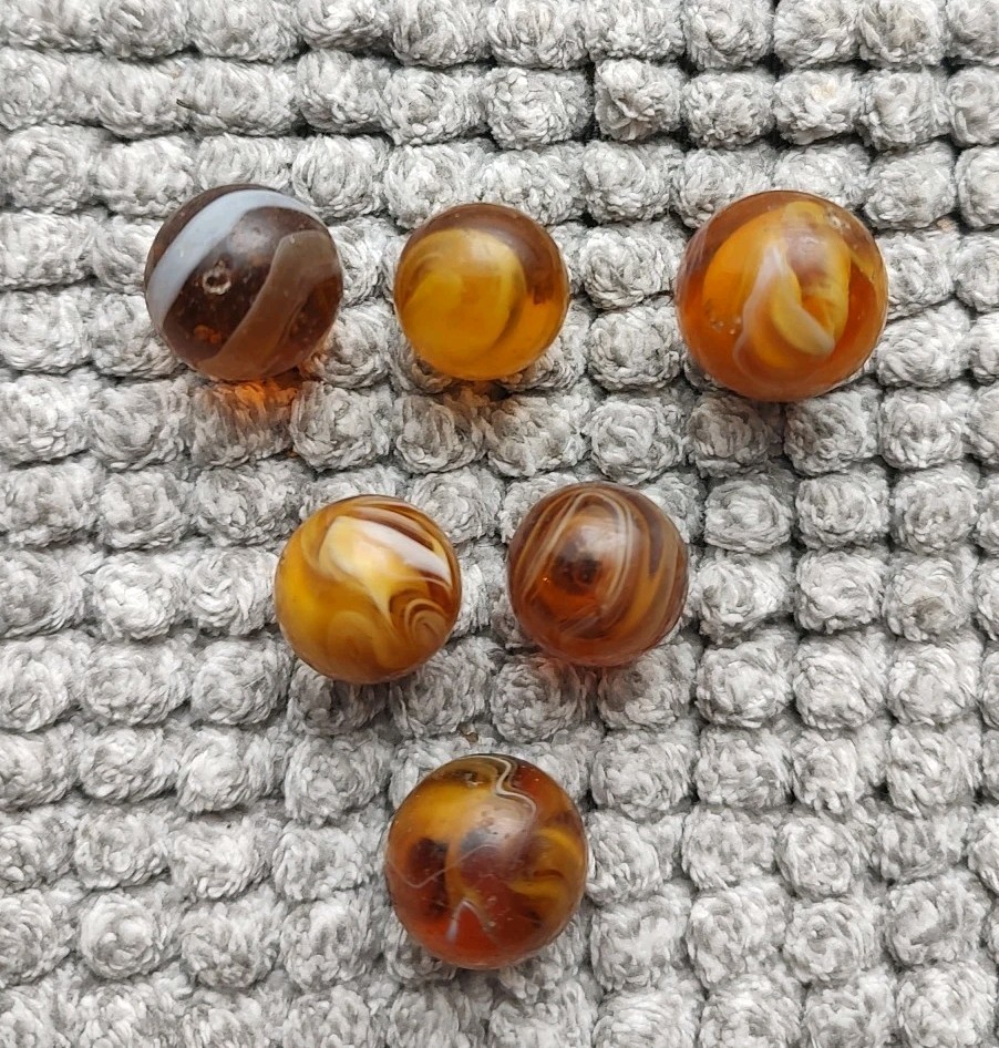 HTF Lot 6 Antique M.F. CHRISTENSEN Slag 9 Tail Marbles HONEY AMBER .65-.75 Swirl | eBay