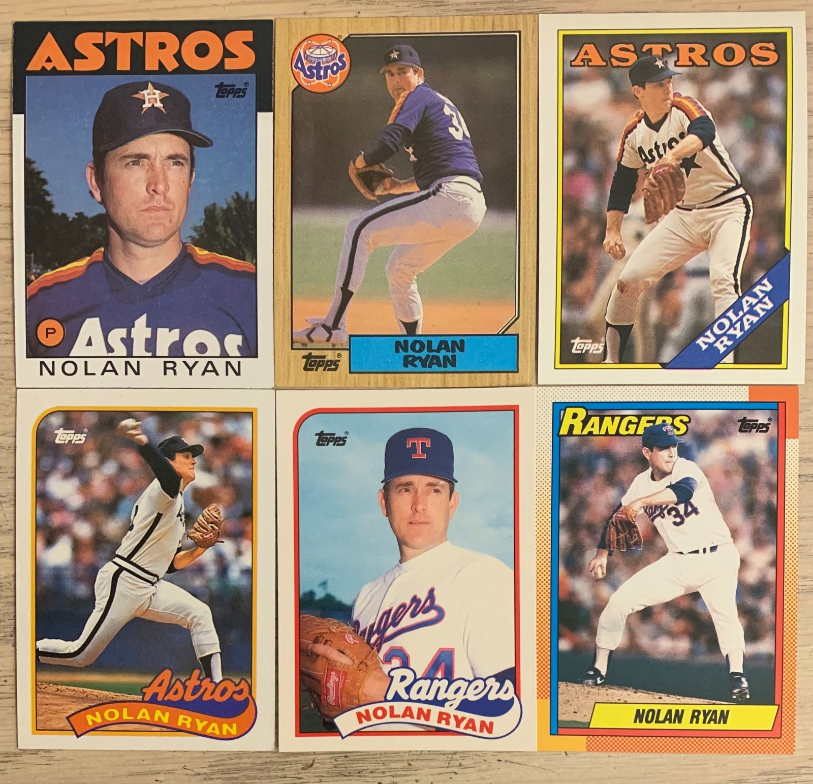Nolan Ryan - lot of 6 Topps Cards - 1986 thru 1990 - Astros and Rangers ...