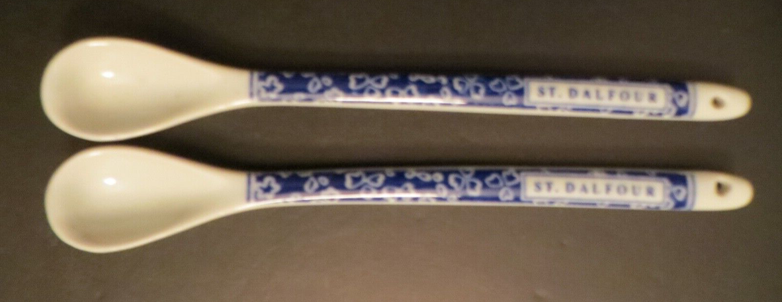 2 Vintage St. Dalfour SPOONS Porcelain Blue White Condiment Parfait Jam ...