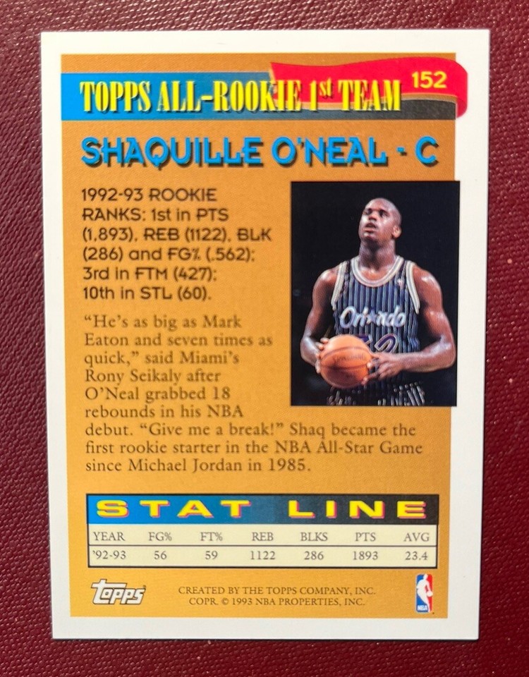 Shaquille O’Neal 1993 Topps First Team Topps All-Rookie Card #152 | eBay