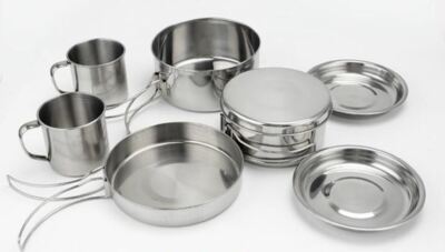 Stainless steel outdoor 8 pcs set camping pan picnic tableware portable ...