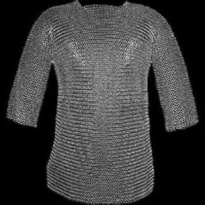 "9mm Round Riveted Chainmail Haubergeon, Half Sleeve Shirt, Medium Size ...