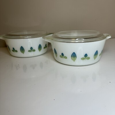 Pyrex Blue Green Leaf Twin Server Promotional With Lids 472 1 1/2 Pt ...