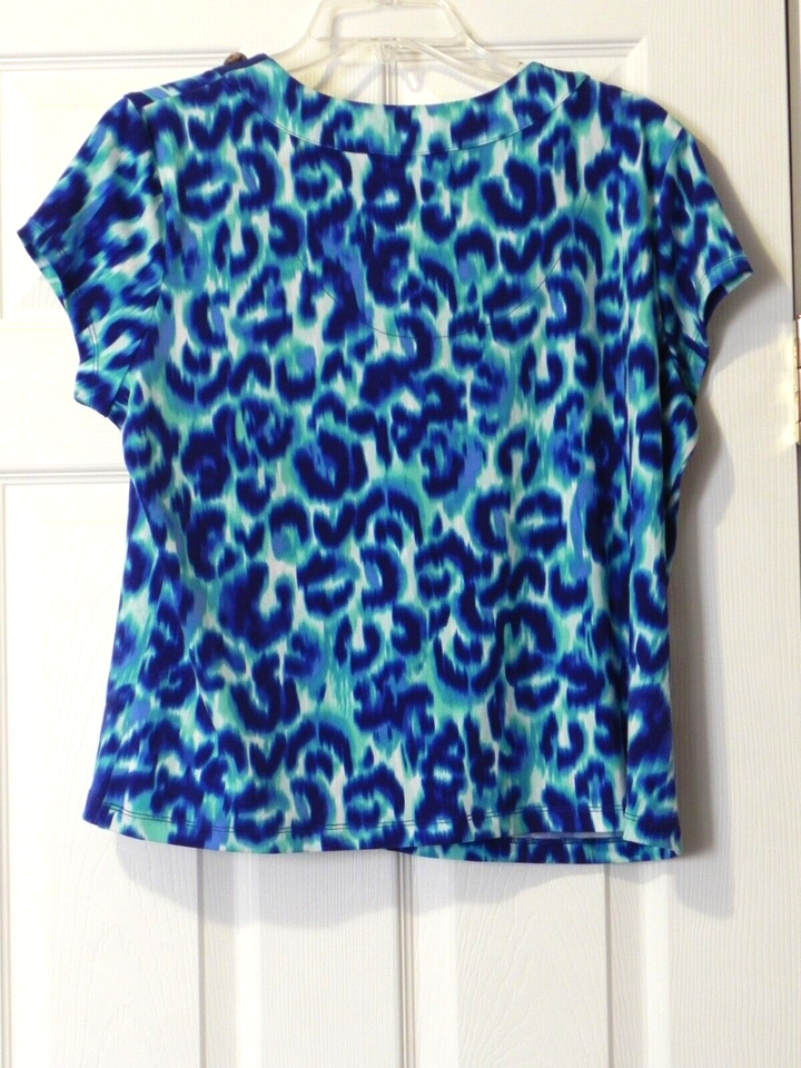 Ruby Red Women's Size L-Petite Blue Multi Scoop Neck w/Bead Accent SS ...