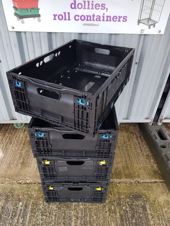 10 x USED FOLDING PLASTIC STACKING CRATE BOX 60-40-13CM STORAGE | eBay UK
