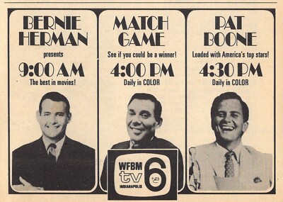 1968 WFBM INDIANA TV AD / BERNIE HERMAN / GENE RAYBURN MATCH GAME / PAT ...