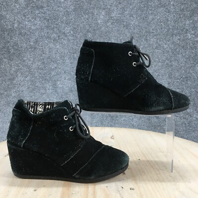 Toms Boots Womens 6 Desert Ankle Booties Black Suede Wedge Heels Lace ...