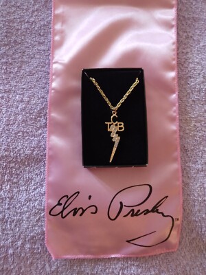 ELVIS PRESLEY TCB GOLD PLATED RHINESTONE NECKLACE BRAND NEW&PINK SCARF ...