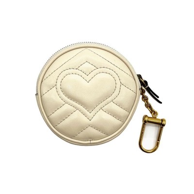 GUCCI Authentic Coin Case GG Marmont White Leather Round 10cm 575160 ...