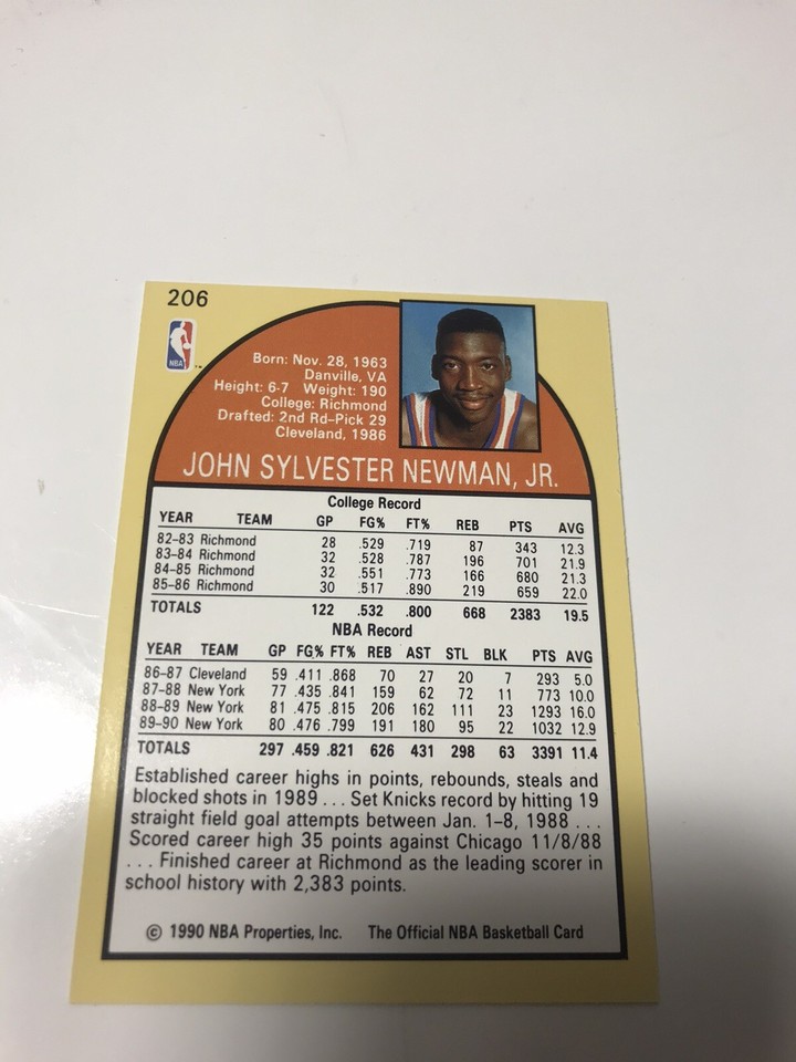 Johnny Newman - 1990-91 NBA Hoops #206 - New York Knicks Basketball ...