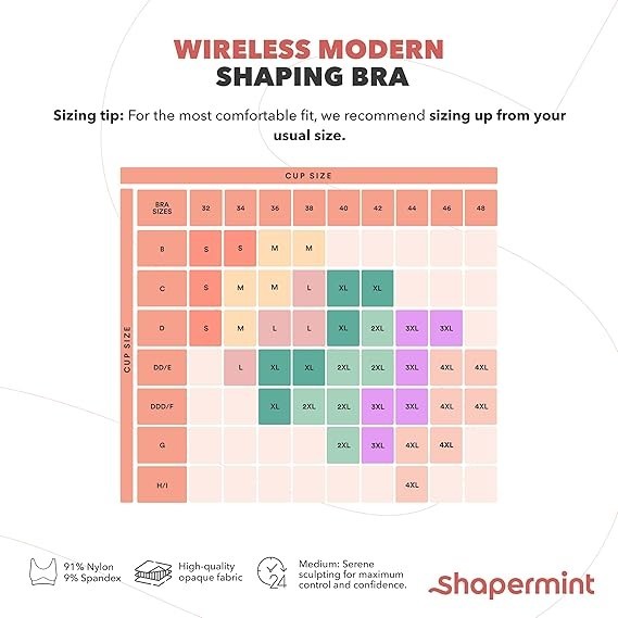 SHAPERMINT ESSENTIALS SMOOTHING COMFORT WIRELESS BRA NUDE SIZE 4XL ...