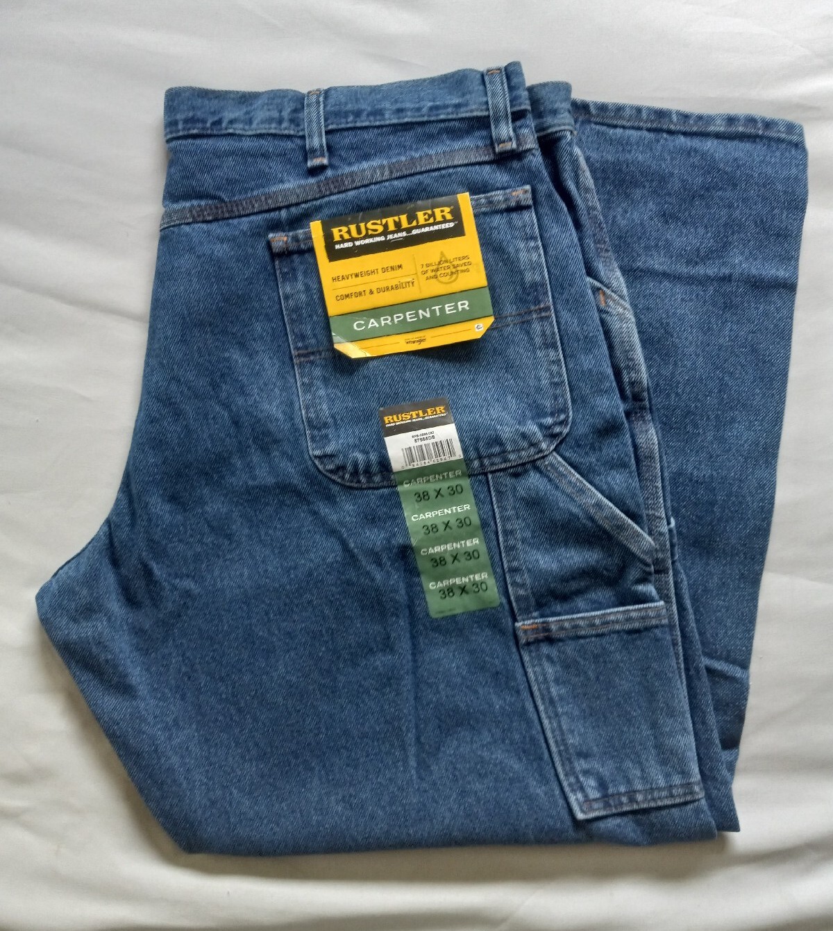 NWT Rustler By Wrangler Carpenter Denim Blue Heavyweight Jeans 38x30 ...