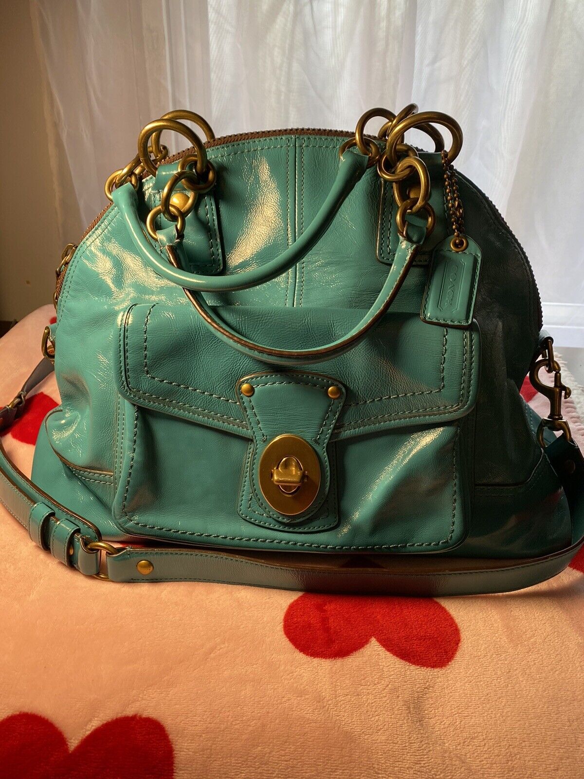 Coach Purse, Turquoise & Brass, Leather, Good Conditi… - Gem