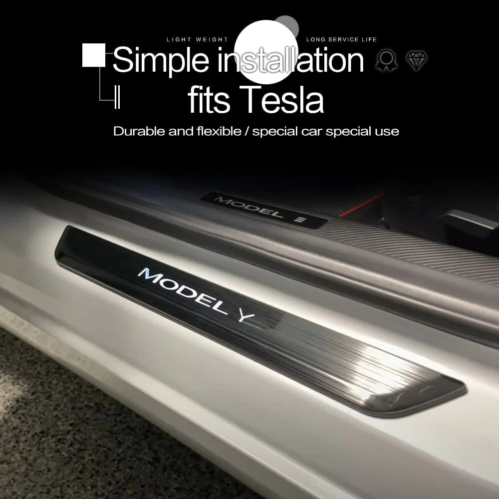 for Tesla Model Y 2020-2022 Black LED Illuminated Door Sills Cover Trim ...