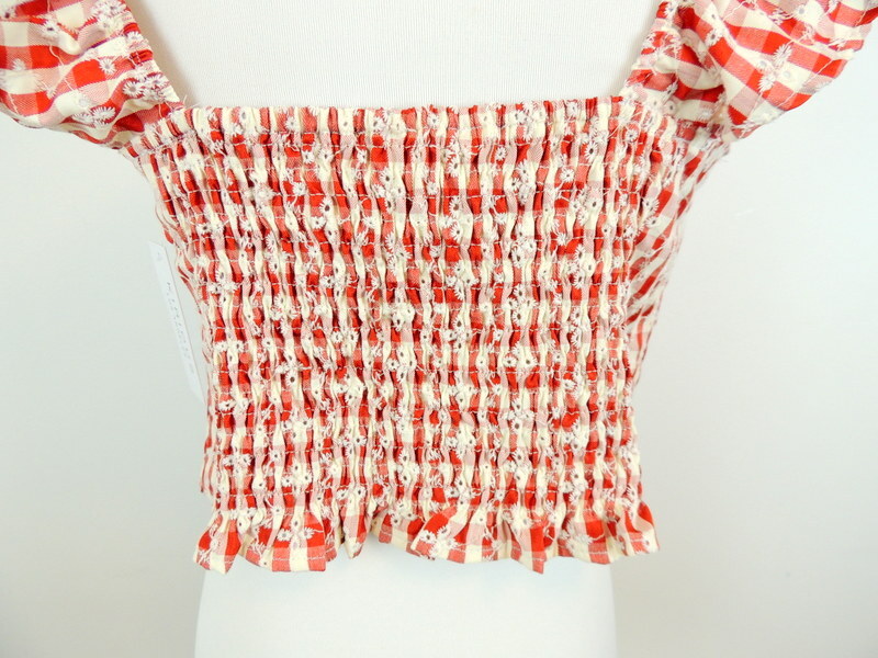 Red Gingham Sexy Eyelet Lace Blouse Cropped Rockabilly Country Farm ...