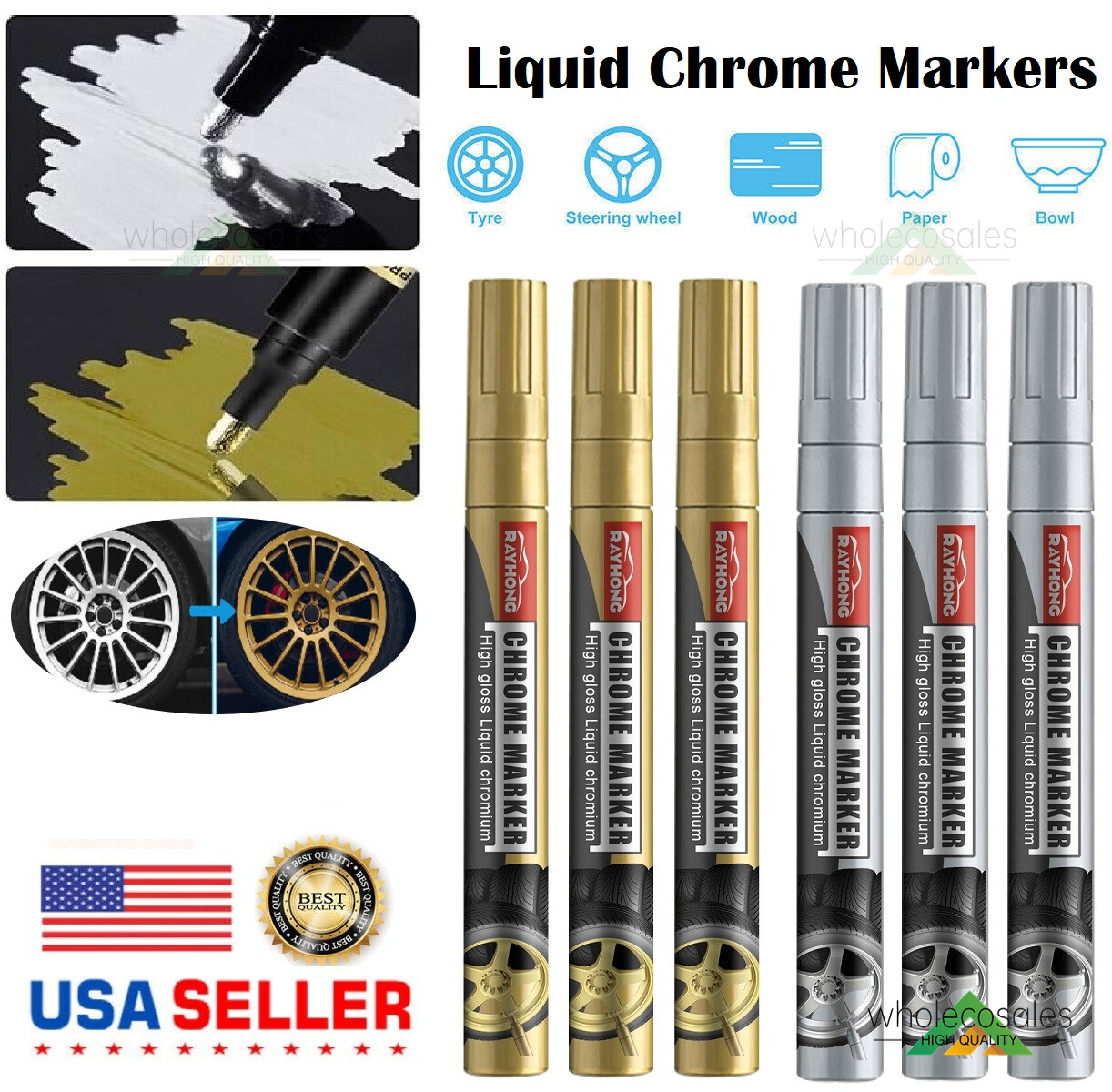 6× Liquid Mirror Chrome Marker Set DIY Car Paint Pen Metal Marker ...