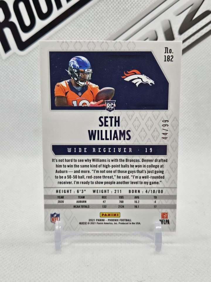 Seth Williams 2021 Phoenix 182 Orange Lazer SP /99 Rookie RC Broncos ...