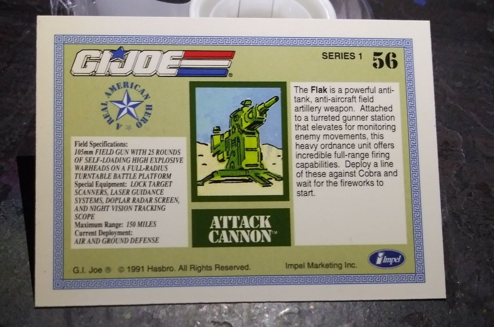 Impel -1991 Gi Joe Trading Card Attack Cannon, Flak #56 - Many Non ...