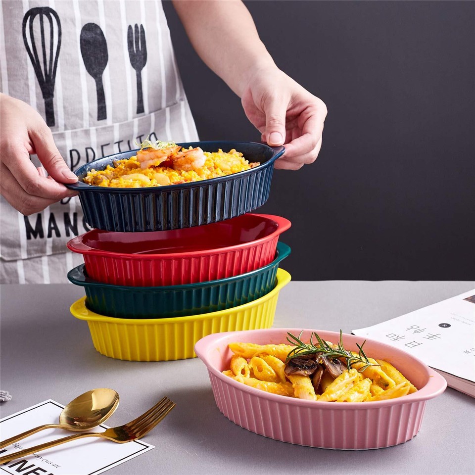 Porcelain Small Oval Au Gratin Pans Baking Dish Set for 1 or 2 person ...