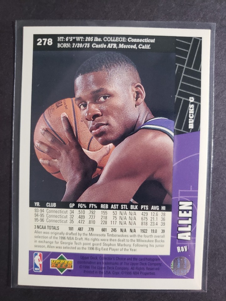 1996-97 Upper Deck Collector's Choice Ray Allen #278 Rookie Card RC ...