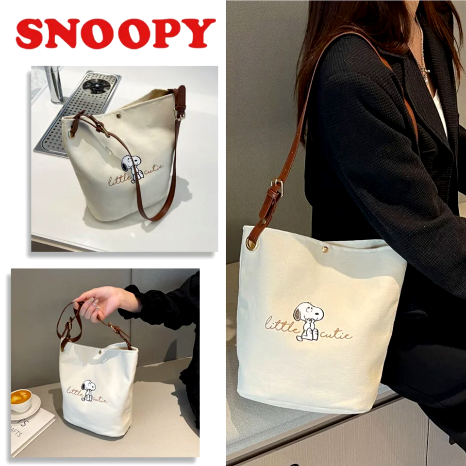 Snoopy Peanuts Bucket Bag Cartoon Print Little Cutie Cotton Canvas ...
