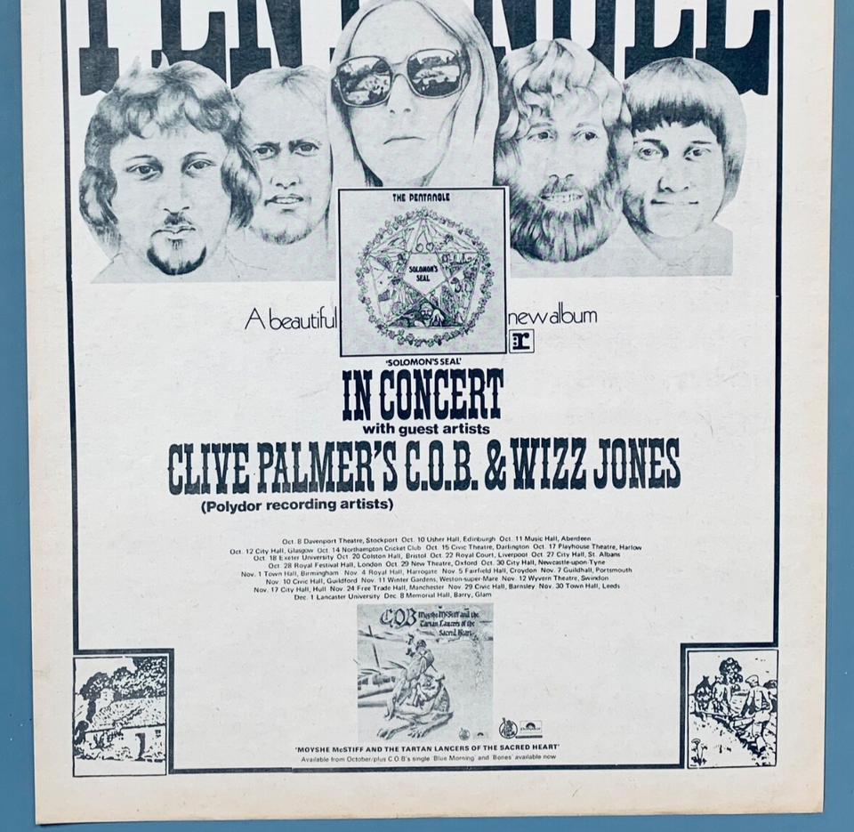 PENTANGLE 1972 POSTER ADVERT SOLOMON'S SEAL CONCERT TOUR Bert Jansch ...