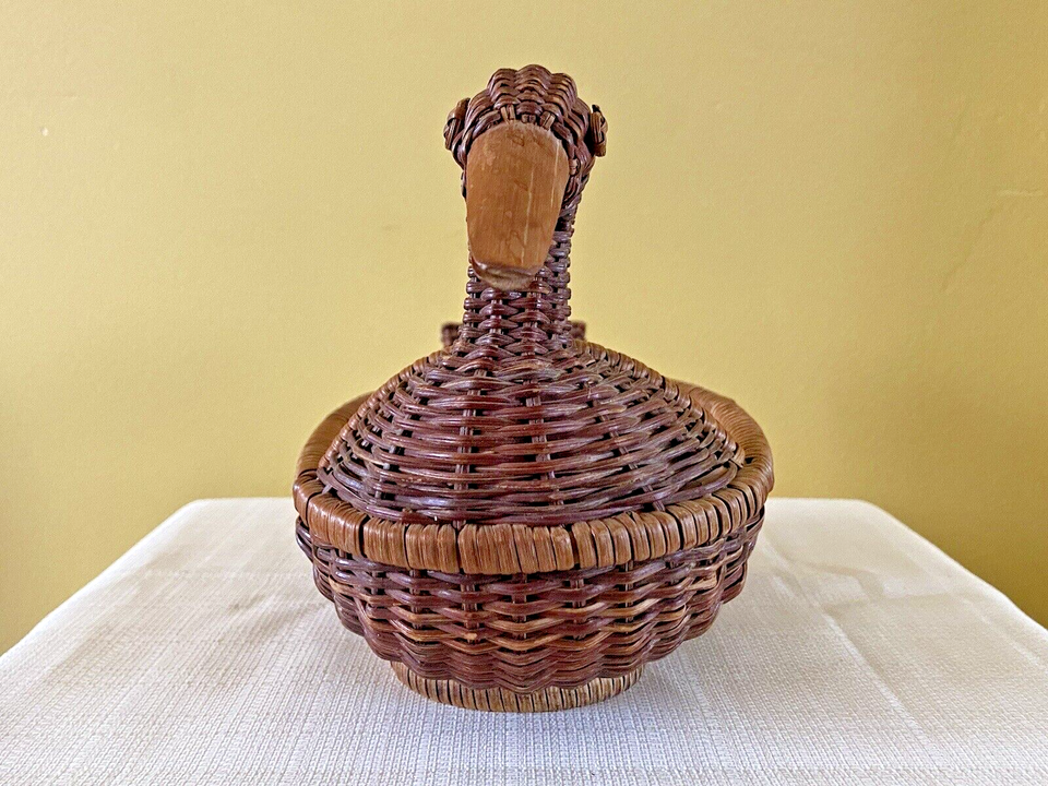 Vintage Wicker Rattan Duck Bird Basket Planter | eBay