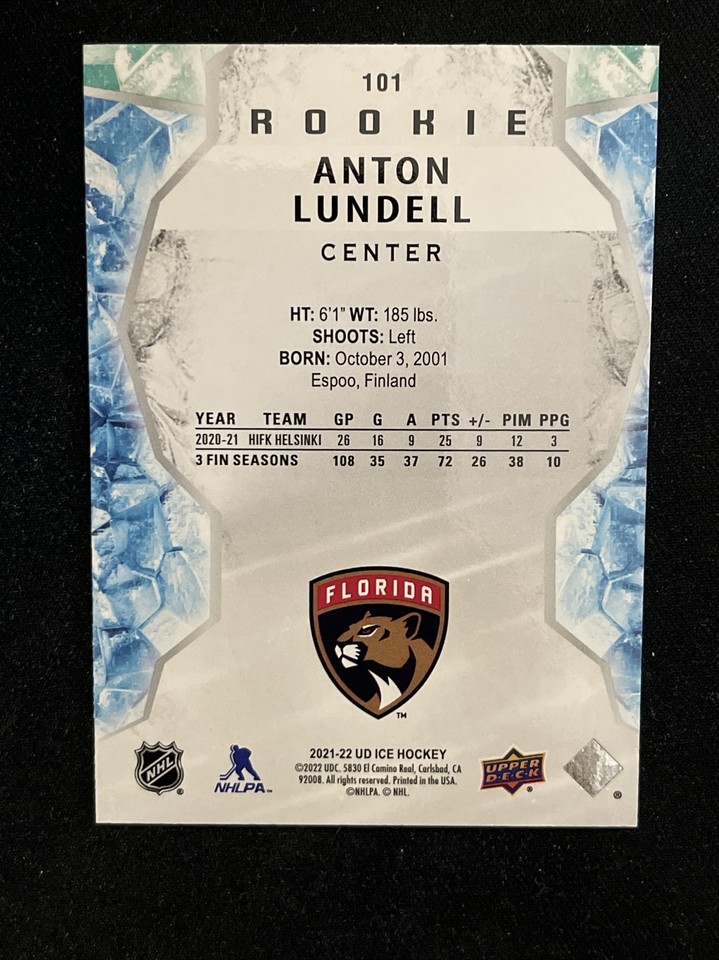 21-22 UD ICE Hockey Rookie Green Parallel SP 101 Anton Lundell | eBay