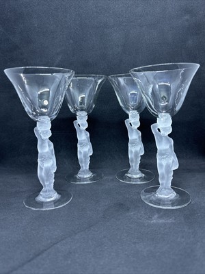 Set Of 4 Vintage Bayel Crystal (France) Bacchus Wine Glass Nude Lady ...