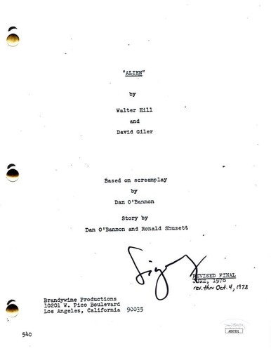 Sigourney Weaver Signed Autograph Alien Movie Script Screenplay ...