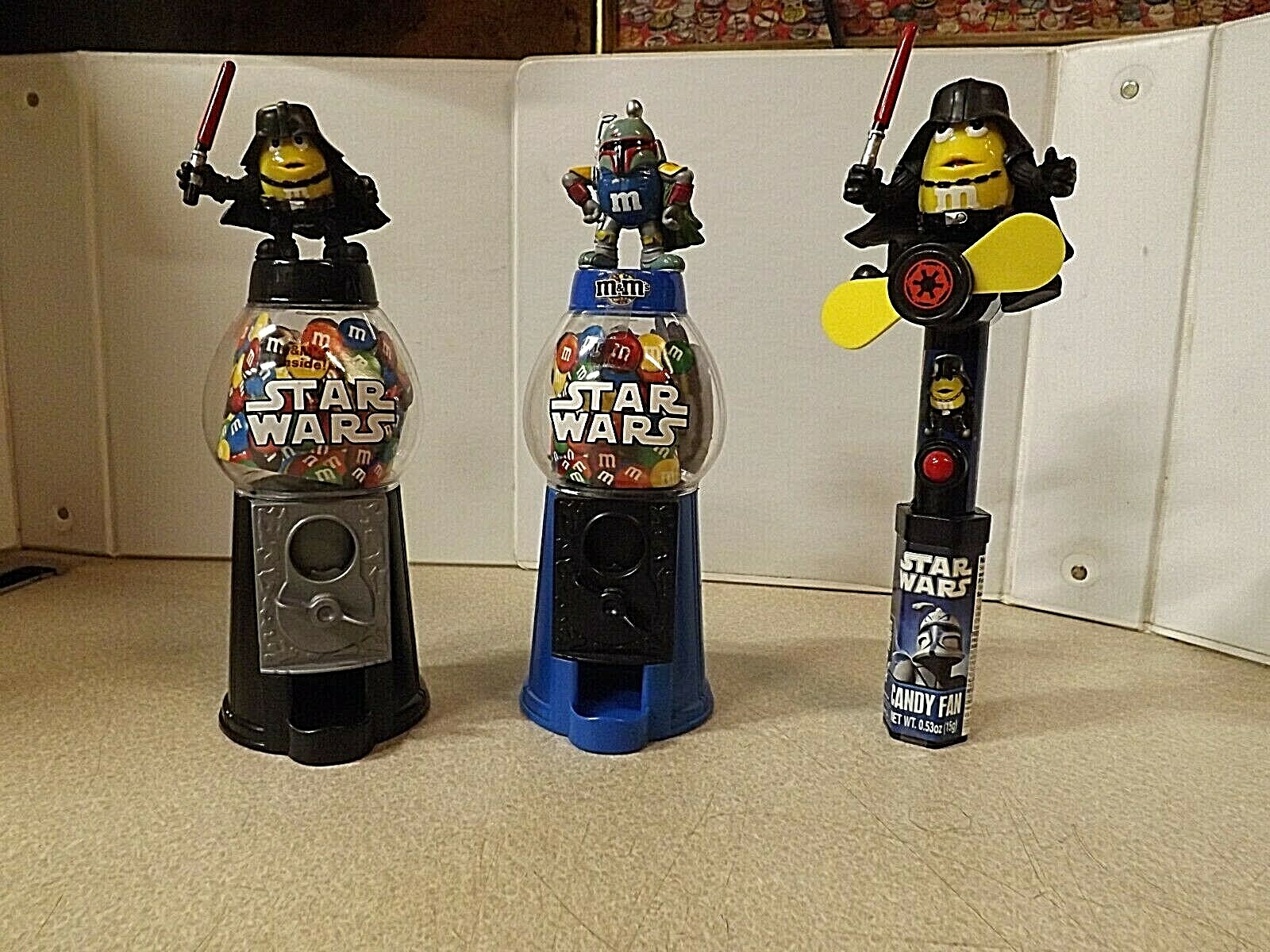 Star Wars M&M's Dispenser & Candy Fan Collectible Set Boba Fett / Darth ...