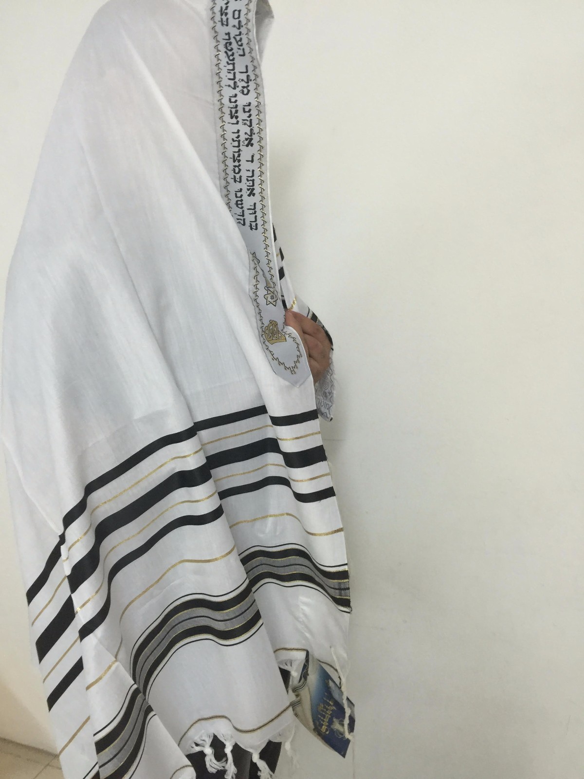 Kosher Long Tallit Talit Prayer Shawl Black / Gold Stripes in Size 43.3 ...