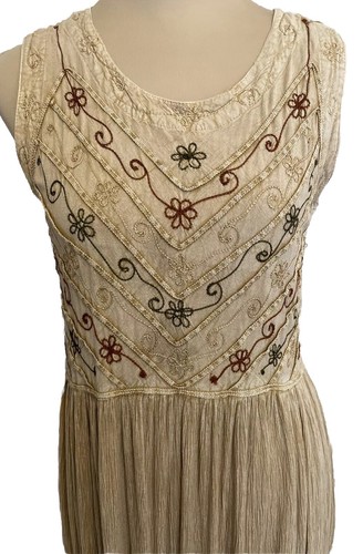 Vintage 80s 90s Rayon Gauze Boho Hippie Embroidered Dress Maxi MPH ...