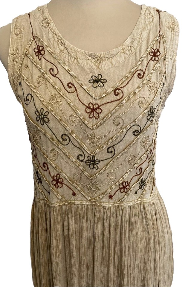 Vintage 80s 90s Rayon Gauze Boho Hippie Embroidered Dress Maxi MPH ...