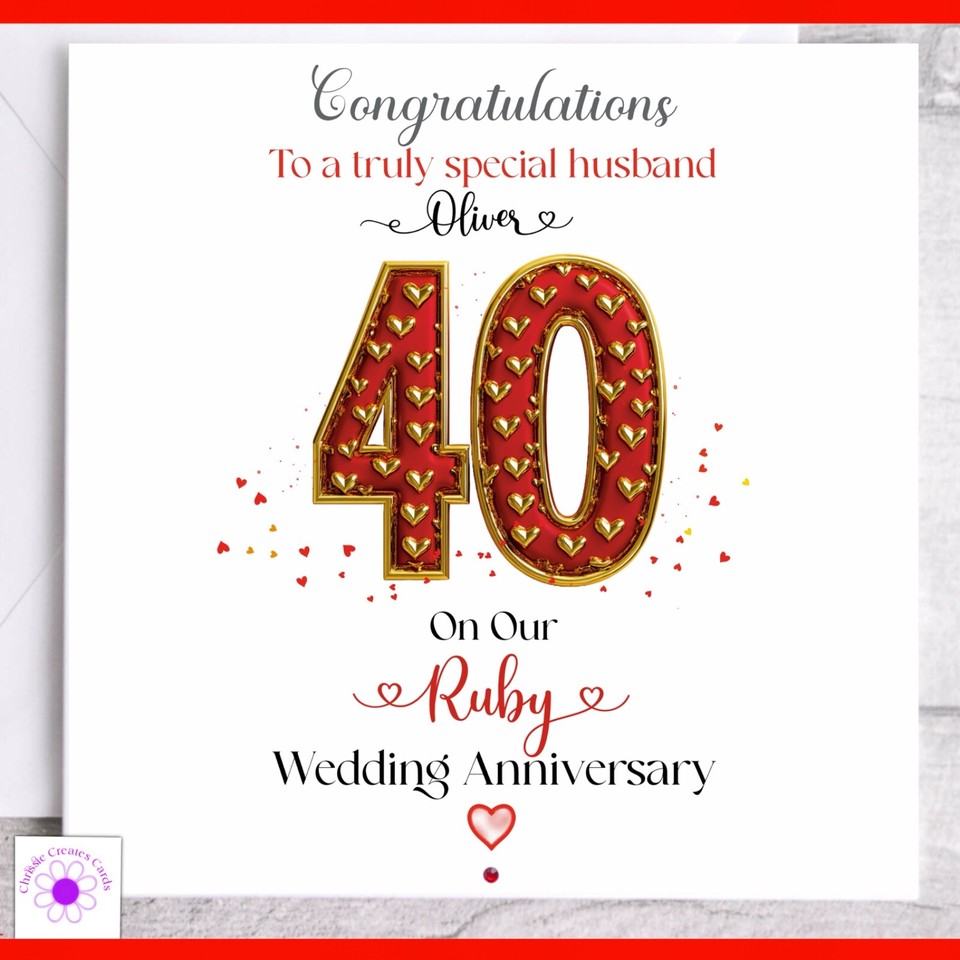Personalised 40th Ruby Wedding Anniversary Card, Ruby Wedding ...