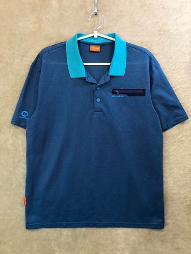 Merrell Outdoor Polo T-Shirt Top Size 2XL Mens Blue Striped Logo Short ...