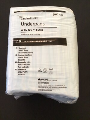 Cardinal Health Underpads Wings Extra Moderate Absorbency 10 Pack 23” X ...