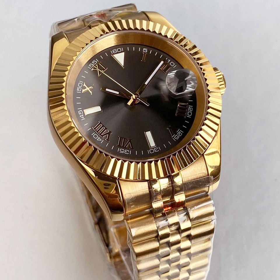 20ATM Dive NH35 Mechanical Watch Men Gray Sunburst Dial Gold Roman ...