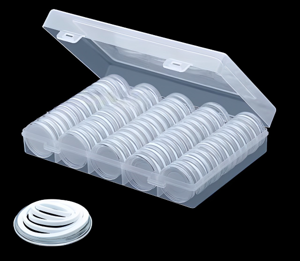 100 PCS 30MM Clear Round Coin Capsules Plastic Coin Holders &White ...