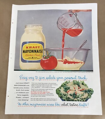 Kraft mayonnaise 1958 print ad 1950s vintage food art retro decor salad ...