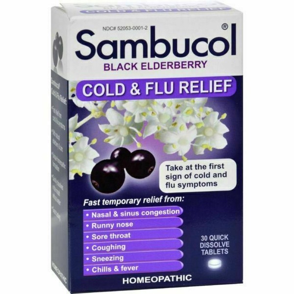 Sambucol Black Elderberry Cold and Flu Relief Tablets - 30 Count for ...