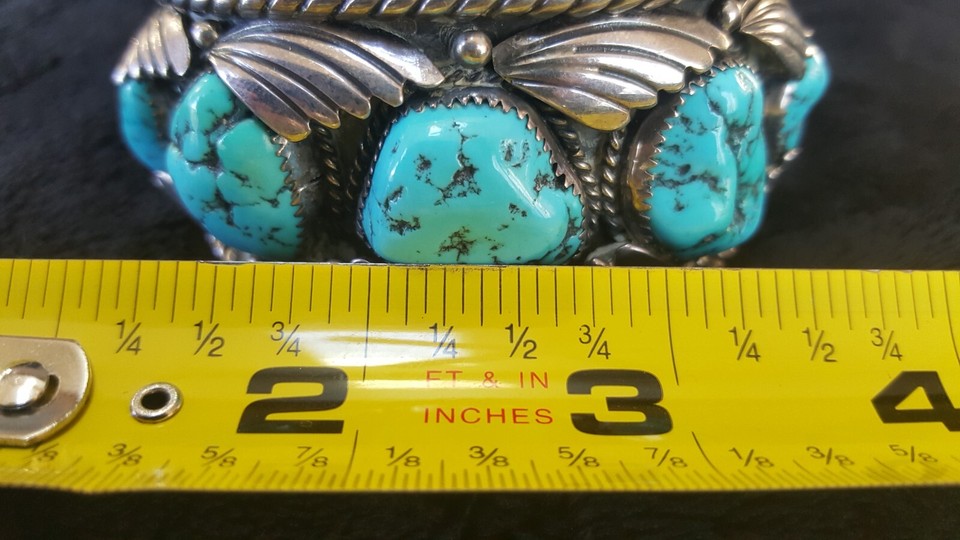 COLLECTOR INVESTMENT GEM GRADE OLD PAWN MORENCI TURQUOISE CUFF NAVAJO ...